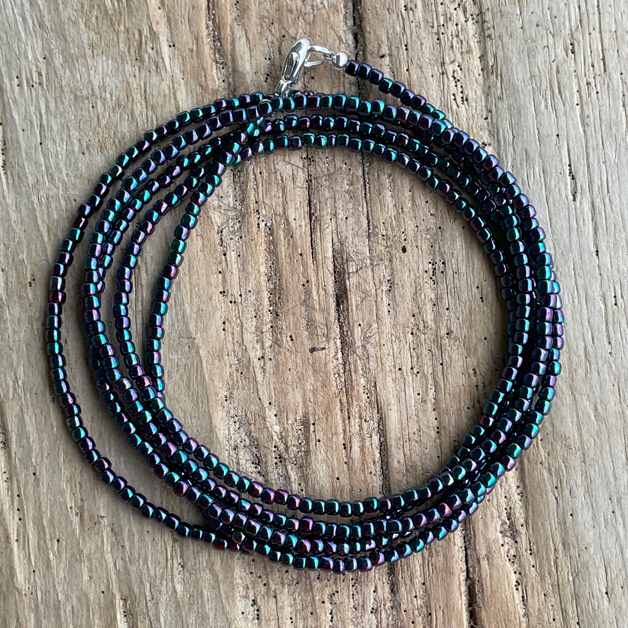 Metallic Blue Purple Iris Seed Bead Necklace, Thin 1.5mm Single Strand ...