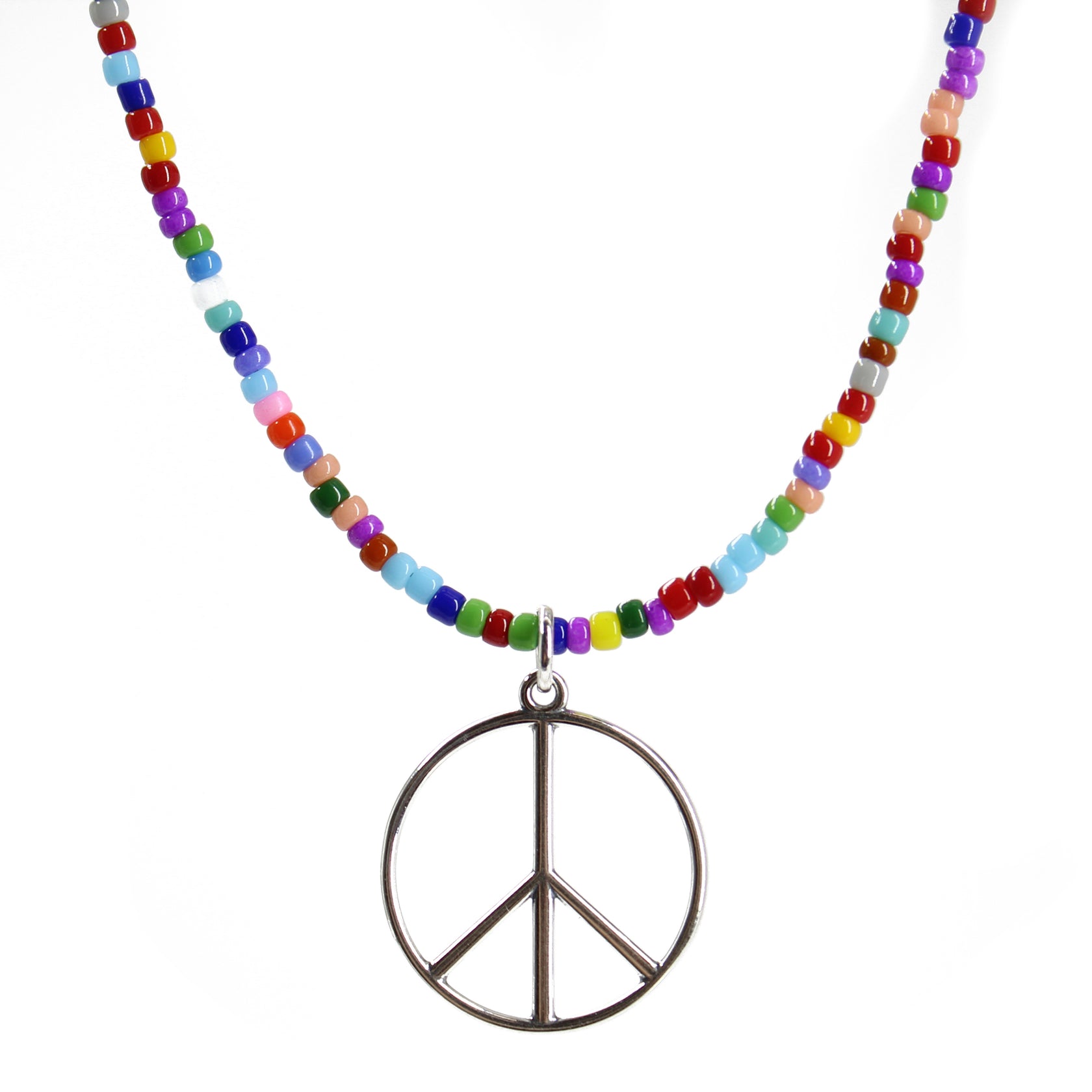 Peace Sign Necklace with Hippie Love Rainbow Beads – Kathy Bankston