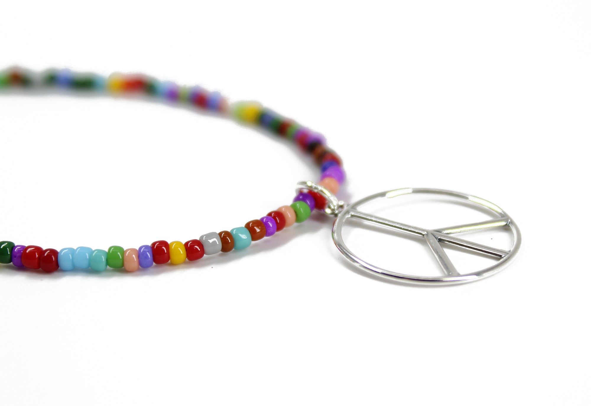 Peace Sign Necklace with Hippie Love Rainbow Beads – Kathy Bankston