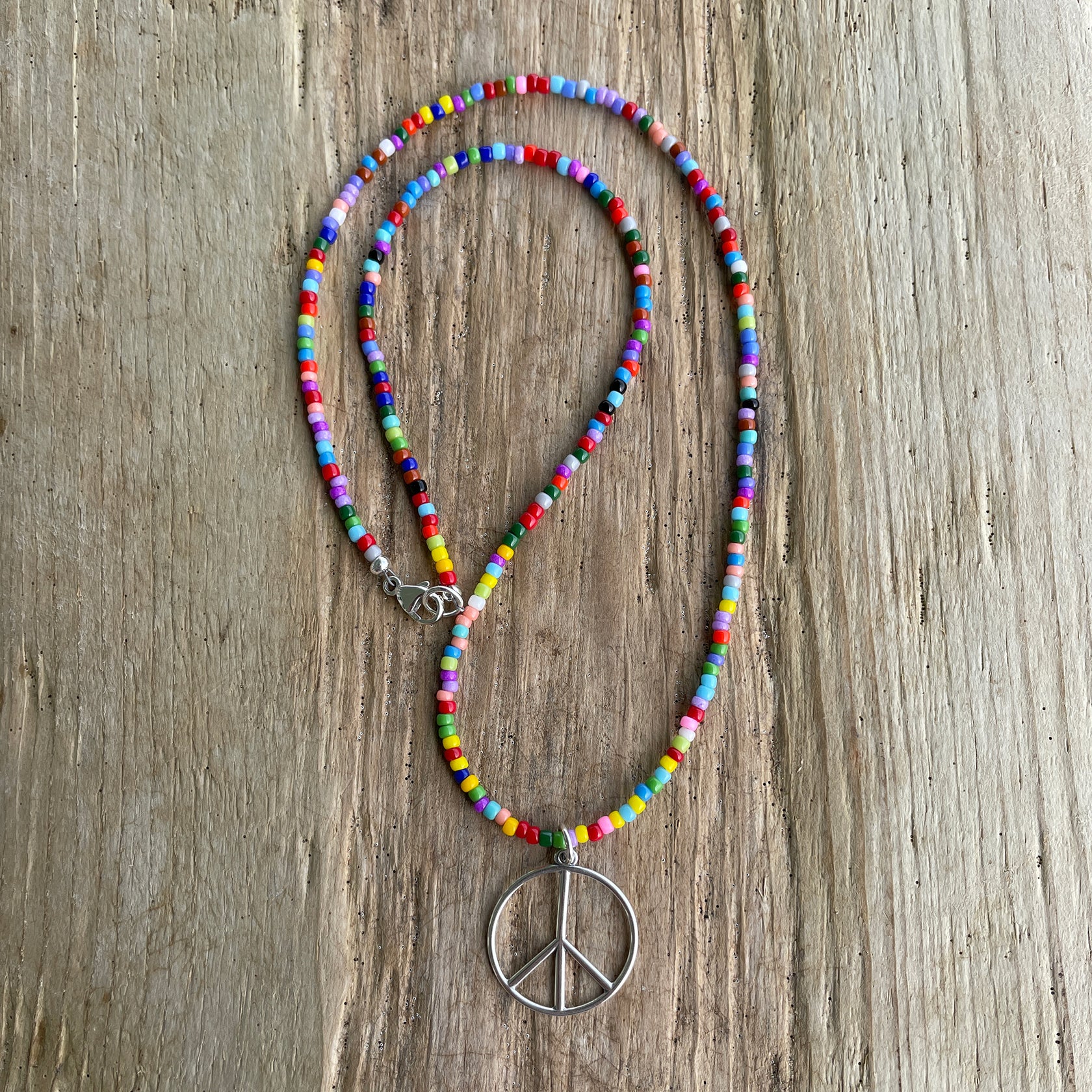Peace Sign Necklace with Hippie Love Rainbow Beads – Kathy Bankston