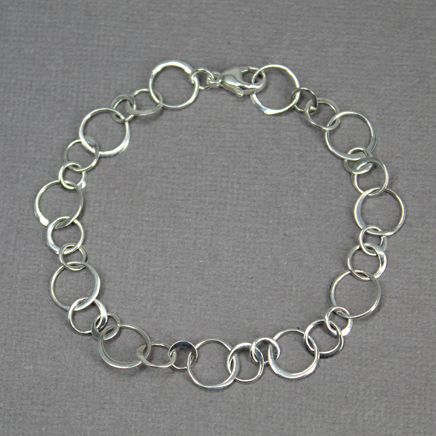 10 mm Wide Round Flattened Circle Sterling Silver Chain Bracelet ...