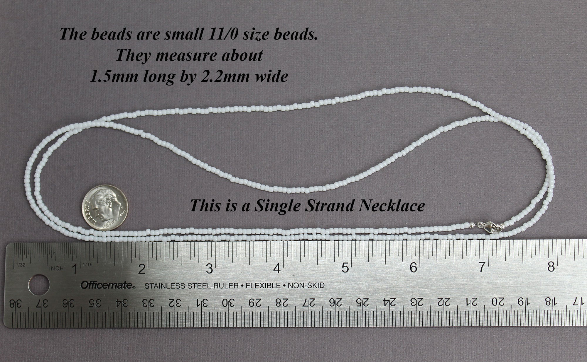 White Seed Bead Necklace, Thin 1.5mm Single Strand Beaded Necklace ...